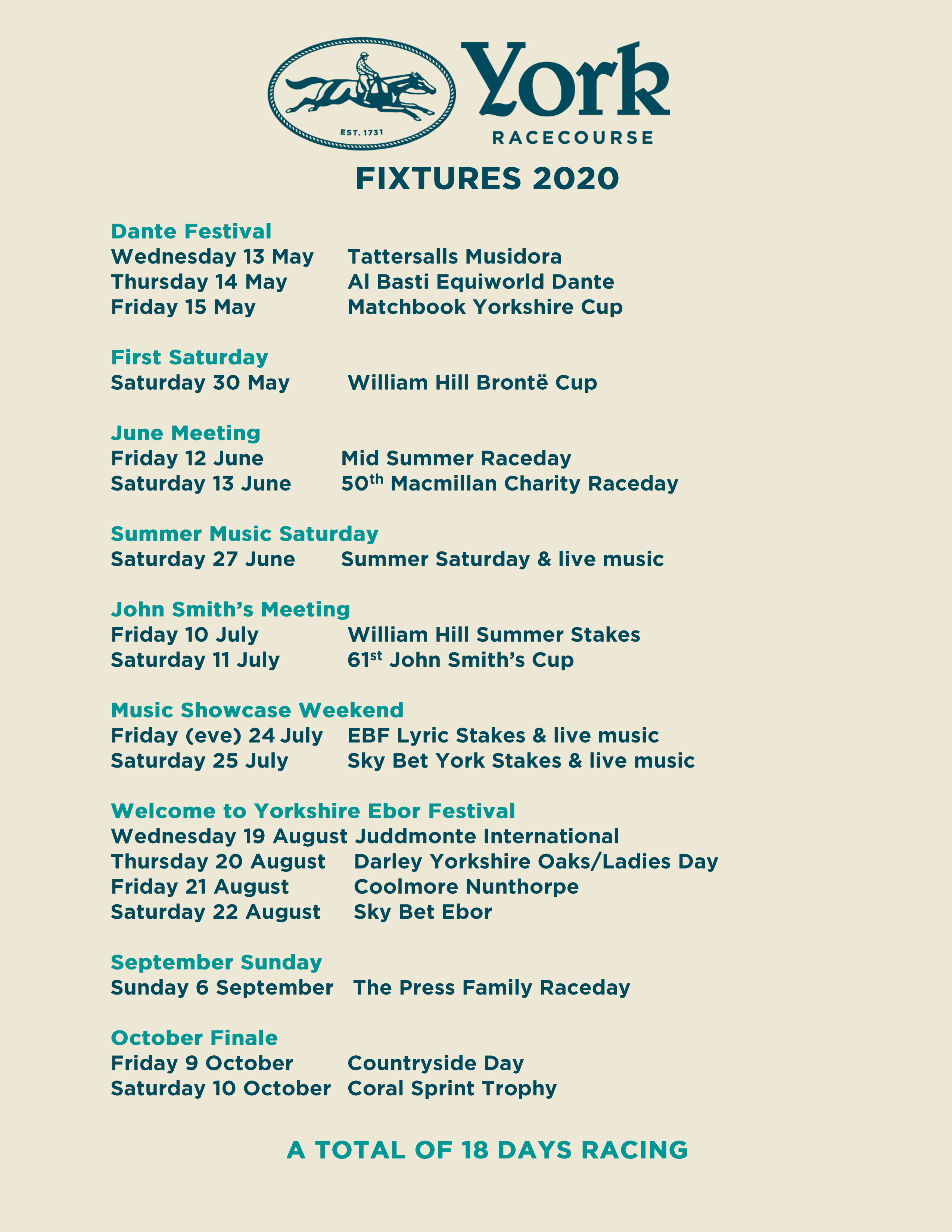 2020 FIXTURE DETAILS | York Racecourse