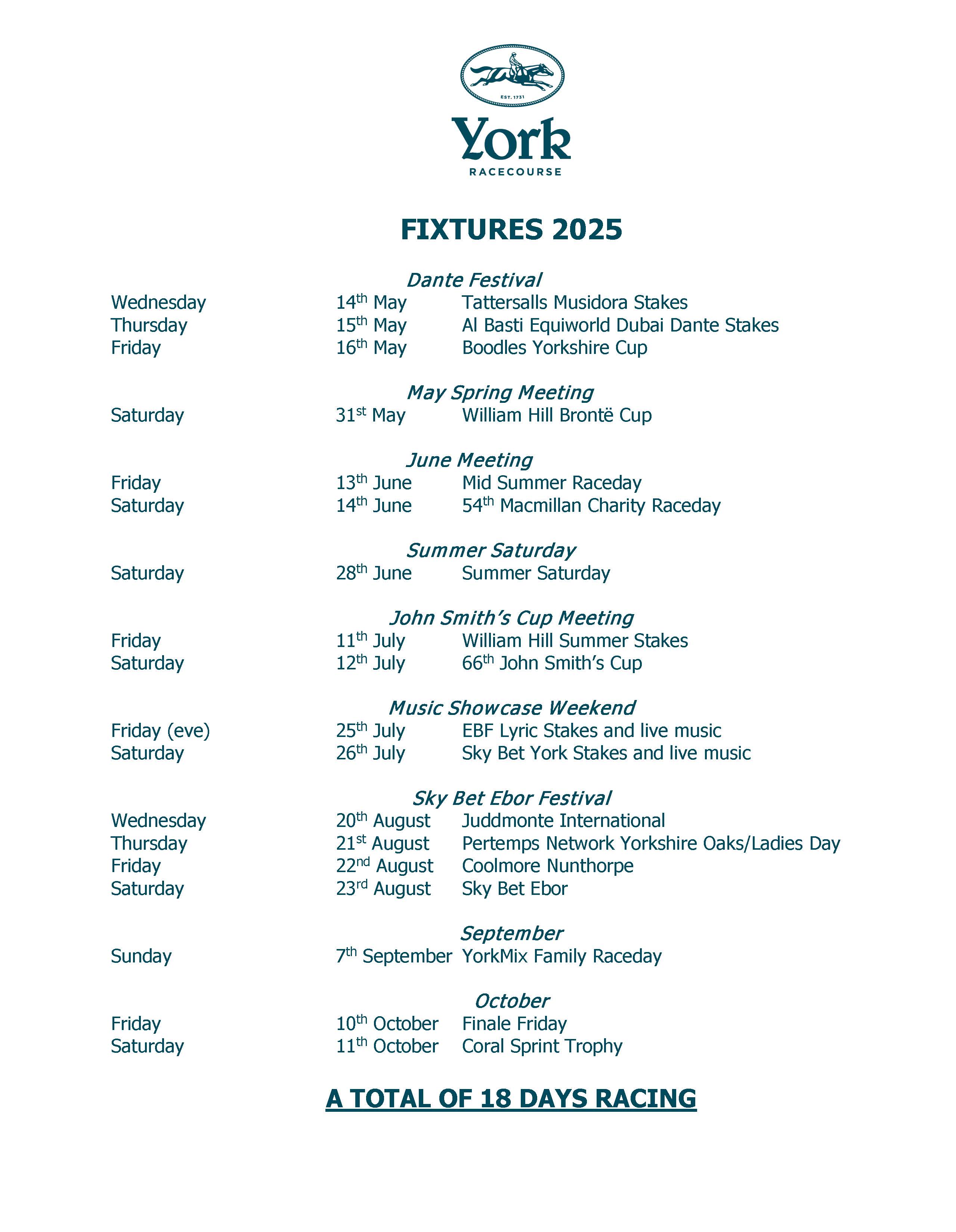 2025 YORK FIXTURES | York Racecourse
