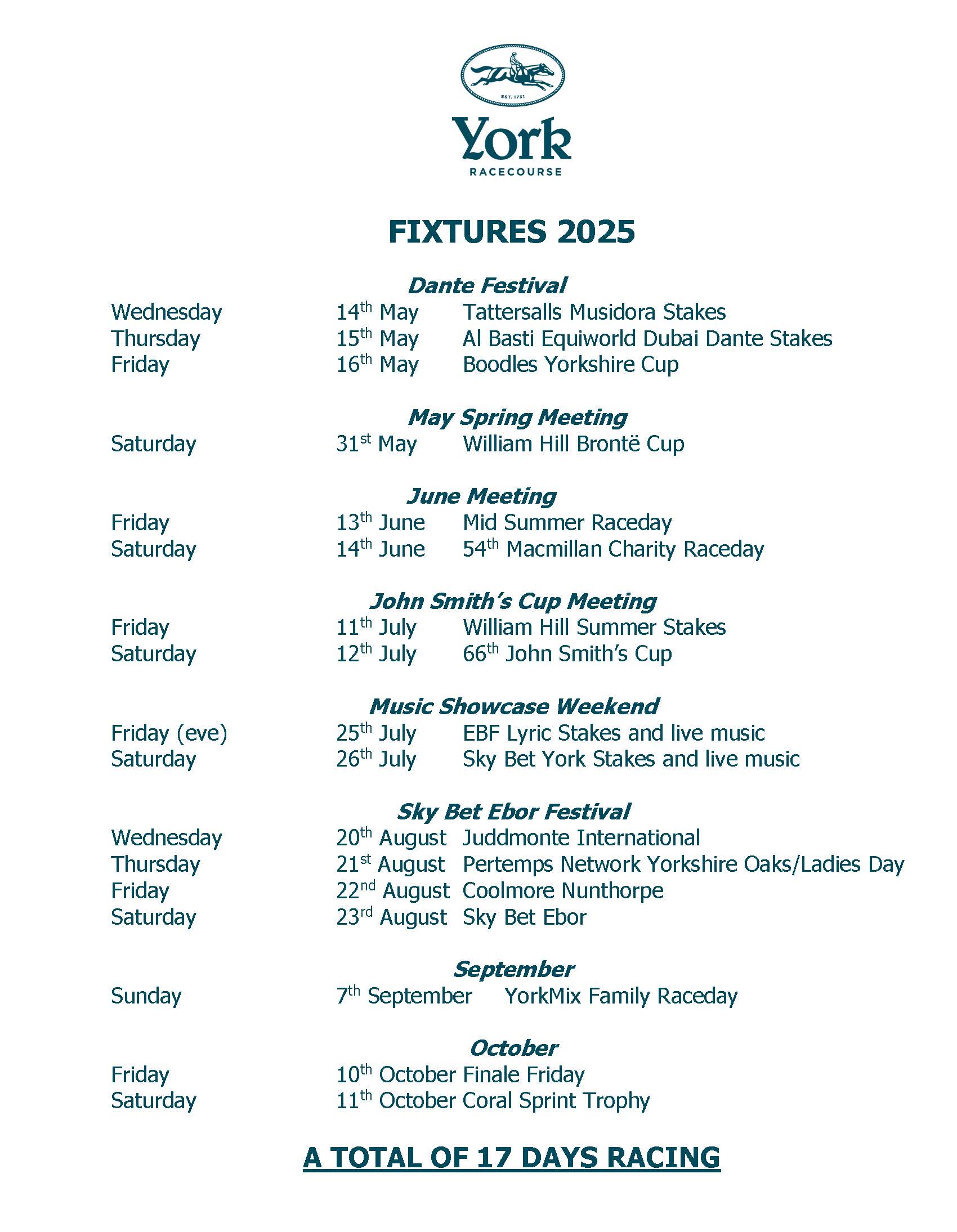 2025 YORK FIXTURES | York Racecourse